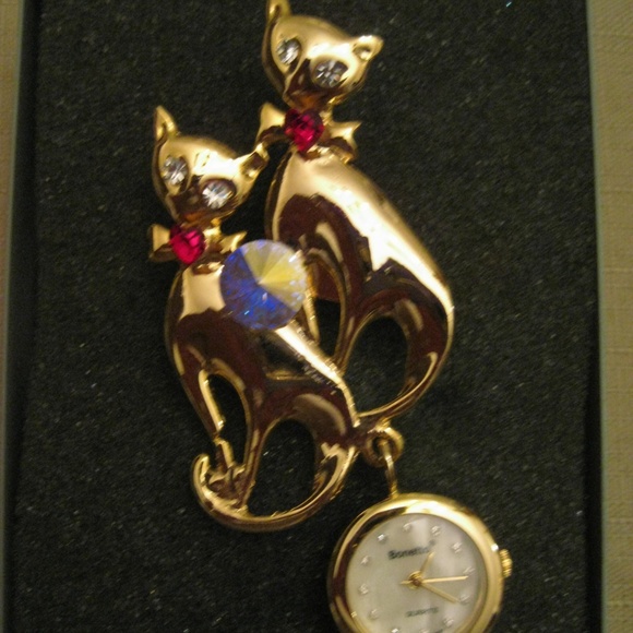 Bonetto Watch Cats Rhinestone Brooch Japan Movemnt | Accessories ...